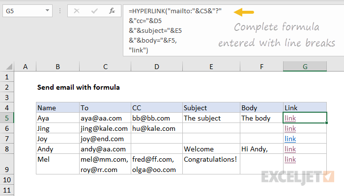 Send Email With Formula Excel Formula Exceljet